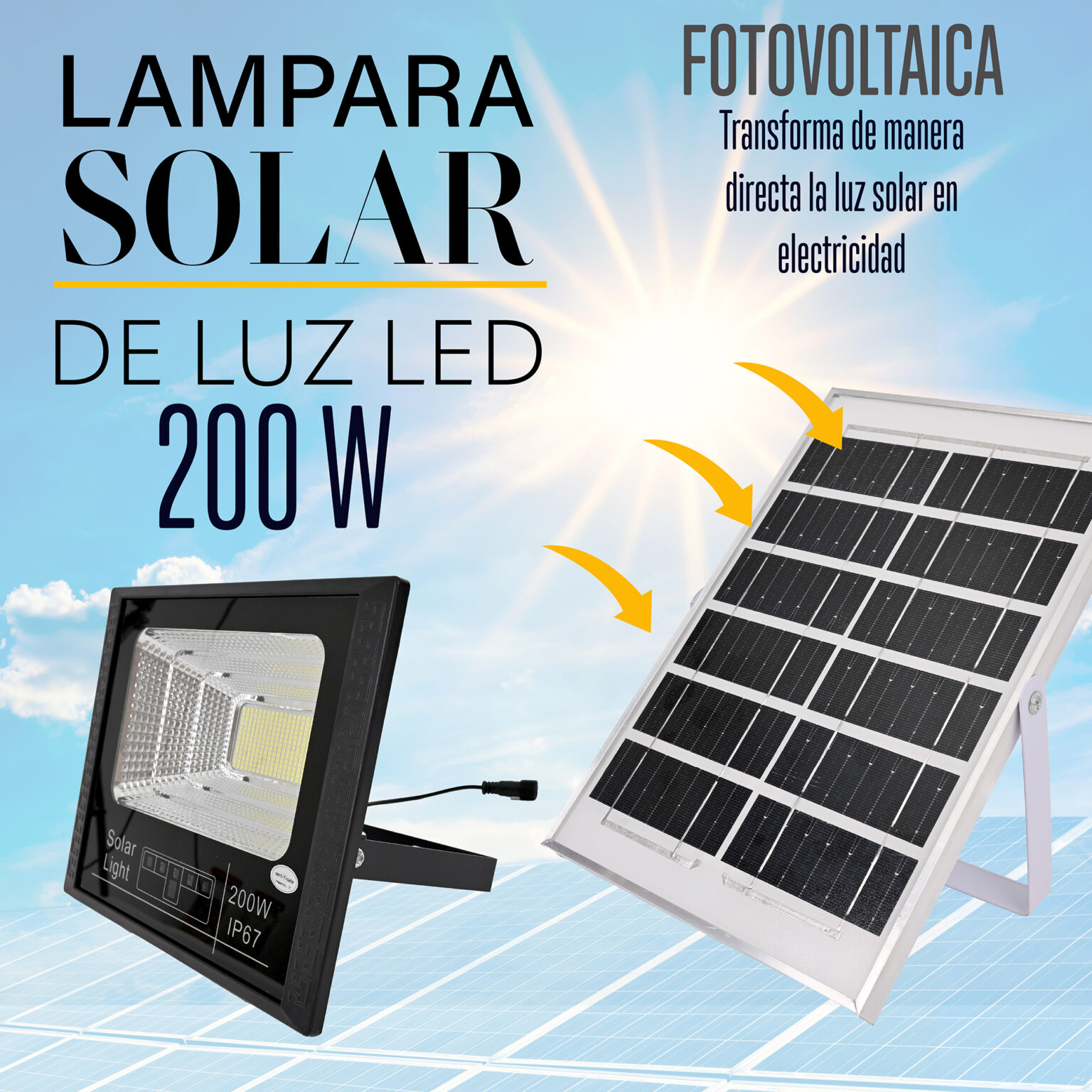 Reflector Con Panel Solar 200 W - Iluminación LUZ VIC